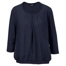 Kurzarmbluse GOLDNER "Chiffon-Shirt mit 3/4-Arm, Rundhals", Damen, Gr. 42, blau (marine), Obermaterial: 95% Viskose CV. 5% Elasthan EL., Casual, Sonstiges, Blusen, keine/nicht relevant