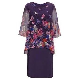 Etuikleid GOLDNER "Kleid mit floralem Chiffon&uuml;berwurf", Damen, Gr. 40, N-Gr, lila (amethyst, gemustert), Obermaterial: 95% Polyester PES. 5% Elasthan EL., Gerade, Kleider Etuikleid, Chiffon