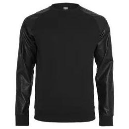 Rundhalspullover Urban Classics "Urban Classics Herren Raglan Leather Imitation Crew", Damen, Gr. S, schwarz, schwarz, 65% Baumwolle, 35% Polyester, unifarben, normal, Rundhals, Pullover Rundhalspullover