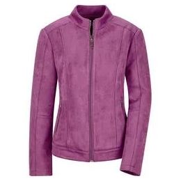 Blouson GOLDNER "Kurzgr&ouml;&szlig;e Elegante Veloursjacke mit Stehkragen", Damen, Gr. 23, pink (beere), Obermaterial: 95% Polyester PES. 5% Elasthan EL., Modisch, figurumspielend, Jacken Blouson, Passformn&auml;hte
