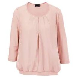 Kurzarmbluse GOLDNER "Kurzgr&ouml;&szlig;e Chiffon-Shirt mit 3/4-Arm, Rundhals", Damen, Gr. 24, orange (melba), Obermaterial: 95% Viskose CV. 5% Elasthan EL., Casual, Gerade, Blusen, keine/nicht relevant