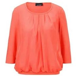 Kurzarmbluse GOLDNER "Kurzgr&ouml;&szlig;e Chiffon-Shirt mit 3/4-Arm, Rundhals", Damen, Gr. 24, orange (papaya), Obermaterial: 95% Viskose CV. 5% Elasthan EL., Casual, Gerade, Blusen, keine/nicht relevant