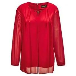 Kurzarmbluse GOLDNER "Kurzgr&ouml;&szlig;e Festbluse mit Kettenverzierung", Damen, Gr. 20, rot, Obermaterial: 92% Polyester PES. 8% Elasthan EL., festlich, figurumspielend, weit Gummib&uuml;ndchen, Blusen, Mit schm&uuml;ckendem Element am Ausschnitt