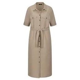 Sommerkleid GOLDNER "Leinenkleid im Safari-Look", Damen, Gr. 42, N-Gr, beige (stein), Obermaterial: 55% Leinen LI. 45% Baumwolle CO., tailliert, Kleider Sommerkleid, figurschmeichelender Schnitt