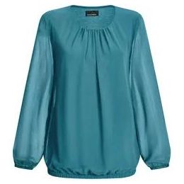 Klassische Bluse GOLDNER "Kurzgr&ouml;&szlig;e Jerseybluse mit Falten-Details", Damen, Gr. 25, gr&uuml;n (petrol), Obermaterial: 67% Polyester PES. 30% Viskose CV. 3% Elasthan EL., Modisch, Blusen, Rundhalsausschnitt