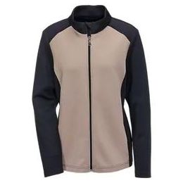 Sommerjacke GOLDNER "Kurzgr&ouml;&szlig;e Leichte Freizeitjacke mit Stehkragen und Rei&szlig;verschluss", Damen, Gr. 21, schwarz (schwarz, sand), Obermaterial: 95% Polyester PES. 5% Elasthan EL., weit normales B&uuml;ndchen, Jacken, Rei&szlig;verschluss mit Kinnschutz