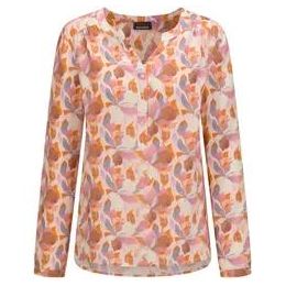 Schlupfbluse GOLDNER "Kurzgr&ouml;&szlig;e Florale Druckbluse mit V-Ausschnitt", Damen, Gr. 21, orange (orange, gemustert), Obermaterial: 100% Viskose CV., Modisch, V-Ausschnitt, normales B&uuml;ndchen, Blusen Schlupfbluse, Knopfleiste