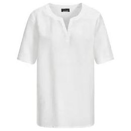 Schlupfbluse GOLDNER "Kurzgr&ouml;&szlig;e Blusenshirt mit feiner Streifenstruktur", Damen, Gr. 21, wei&szlig;, Obermaterial: 100% Polyester PES., gerade, V-Ausschnitt, Blusen Schlupfbluse, figurschmeichelende Schnittf&uuml;hrung