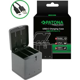 Patona Premium Tripple-Charger Ladebox f&uuml;r GoPro Hero 13 + USB-C Kabel