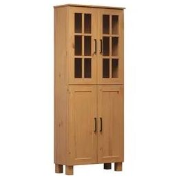 Hochschrank Welltime "Ulea", gelb (honigfarben lackiert), B:70cm H:170cm T:30cm, Schr&auml;nke, Hochschrank, Breiter Badschrank aus Massivholz - Ma&szlig;e (B/T/H) 70/30/170 cm