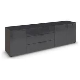 Kombikommode Rauch "Kommode T&uuml;rkommode Sideboard Kombikommode FLIPP mit Glasfront", grau (graphit, glas basalt), B:200cm H:60cm T:42cm, Holzwerkstoff, Sideboards, Kombikommode, 3-t&uuml;rig, 3 Schubladen, Soft-Close-Funktion, Oberboden und Front Glas