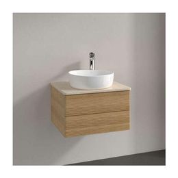 Villeroy & Boch Villeroy und Boch Antao Waschtisch-Unterschrank L18153HN mit Beleuchtung, 2 Ausz&uuml;ge, 600 x 360 x 500 mm, Front mit Struktur, Honey Oak / Botticino