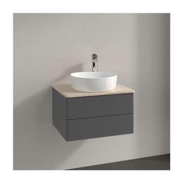 Villeroy & Boch Villeroy und Boch Antao Waschtisch-Unterschrank L18153GK mit Beleuchtung, 2 Ausz&uuml;ge, 600 x 360 x 500 mm, Front mit Struktur, Anthracite Matt Lacquer / Botticino