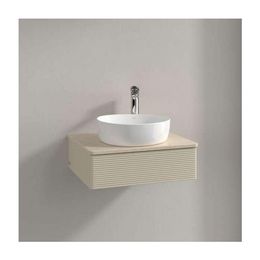 Villeroy & Boch Villeroy und Boch Antao Waschtisch-Unterschrank L07153HJ mit Beleuchtung, 1 Auszug, 600 x 190 x 500 mm, Front mit Struktur, Silk Grey Matt Lacquer / Botticino