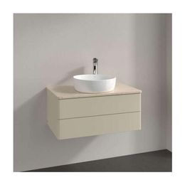 Villeroy & Boch Villeroy und Boch Antao Waschtisch-Unterschrank L19053HJ mit Beleuchtung, 2 Ausz&uuml;ge, 800 x 360 x 500 mm, Front ohne Struktur, Silk Grey Matt Lacquer / Botticino