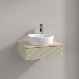 Villeroy & Boch Villeroy und Boch Antao Waschtisch-Unterschrank K07153HJ 60x19x50cm, Hahnloch, Waschbeckenplattenfarbe botticino, silk grey matt lacquer