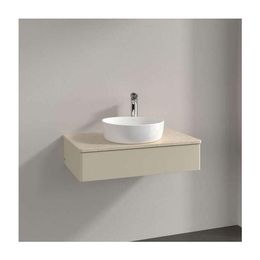 Villeroy & Boch Villeroy und Boch Antao Waschtisch-Unterschrank L08013HJ mit Beleuchtung, 1 Auszug, 800 x 190 x 500 mm, Front ohne Struktur, Silk Grey Matt Lacquer / Botticino