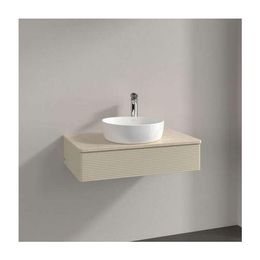 Villeroy & Boch Villeroy und Boch Antao Waschtisch-Unterschrank L08153HJ mit Beleuchtung, 1 Auszug, 800 x 190 x 500 mm, Front mit Struktur, Silk Grey Matt Lacquer / Botticino
