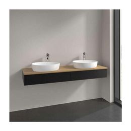 Villeroy & Boch Villeroy und Boch Antao Waschtisch-Unterschrank L17151PD mit Beleuchtung, 2 Ausz&uuml;ge, 1600 x 190 x 500 mm, Front mit Struktur, Black Matt Lacquer / Honey Oak