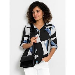 WITT Damen Shirt mit krempelbaren &Auml;rmeln, schwarz-royalblau-gemustert, Gr&ouml;&szlig;e 40