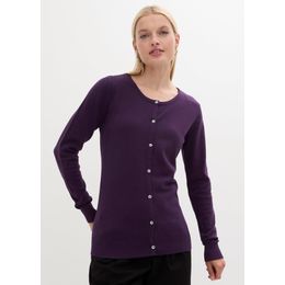 bonprix Enge Feinstrickjacke, lila, Gr.56/58 (3XL), Geschmackvolle Strickjacke mit Rundhalsausschnitt, 70% Baumwolle