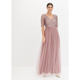 bonprix Abendkleid aus zartem T&uuml;ll mit Paillettenstickerei, rosa