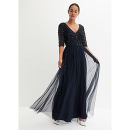 bonprix Abendkleid aus zartem T&uuml;ll mit Paillettenstickerei, blau, Gr.48, Elegantes Kleid aus T&uuml;ll mit bezaubernder Paillettenstickerei im Oberteil