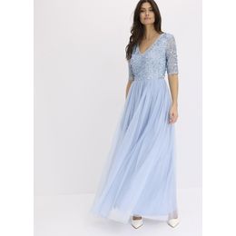 bonprix Abendkleid aus zartem T&uuml;ll mit Paillettenstickerei, blau, Gr.34, Elegantes Kleid aus T&uuml;ll mit bezaubernder Paillettenstickerei im Oberteil