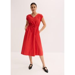 bonprix Baumwoll-Popeline Kleid mit variablem Zugband, rot, Gr.38, zeitloses Kleid mit variabler Taillenl&ouml;sung mit Zugband und ausgestellter Passform, 100% Baumwolle (organic)