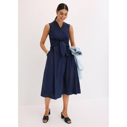 bonprix Kleid mit Bindedetail, blau, Gr.52, stilvolles Kleid mit Bindedetails, 61% Baumwolle