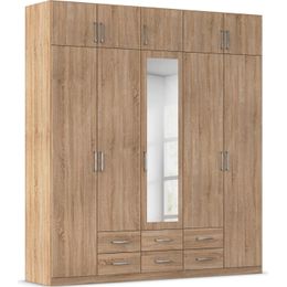 Kleiderschrank Rauch "Schrank Garderobe W&auml;scheschrank GAMMA in 4 Breiten 91-226 cm", eiche sonoma, griffe chrom, B:226cm H:248cm T:54cm, Holzwerkstoff, Schr&auml;nke, Kleiderschrank, mit Schubladen und Schrankaufsatz sowie Spiegel MADE IN GERMANY