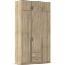 Kleiderschrank Rauch "Schrank Garderobe W&auml;scheschrank GAMMA in 4 Breiten 91-226 cm", eiche sonoma, griffstangen graumetallic, B:136cm H:248cm T:54cm, Holzwerkstoff, Schr&auml;nke, Kleiderschrank, mit Schubladen und Schrankaufsatz, schlichtes Design MADE IN GERMANY