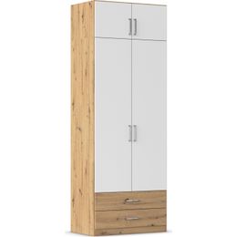 Kleiderschrank Rauch "Schrank Garderobe W&auml;scheschrank GAMMA in 4 Breiten 91-226 cm", eiche artisan, alpinwei&szlig;, griffe chrom, B:91cm H:248cm T:54cm, Holzwerkstoff, Schr&auml;nke, Kleiderschrank, mit Schubladen und Schrankaufsatz, schlichtes Design MADE IN GERMANY