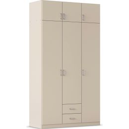 Kleiderschrank Rauch "Schrank Garderobe W&auml;scheschrank GAMMA in 4 Breiten 91-226 cm", beige (champagner), griffe alu, B:136cm H:248cm T:54cm, Holzwerkstoff, Schr&auml;nke, Kleiderschrank, mit Schubladen und Schrankaufsatz, schlichtes Design MADE IN GERMANY