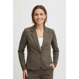 Kurzblazer Freequent "FQNANNI-JA", Damen, Gr. L, braun (morel melange), Web, Obermaterial: 73% Polyester, 24% Viskose, 3% Elasthan, schmal taillenlang, tiefer V-Ausschnitt, runde 3-Knopf-Manschette mit Kn&ouml;pfen, Blazer Kurzblazer, mit Knopfverschluss