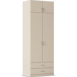 Kleiderschrank Rauch "Schrank Garderobe W&auml;scheschrank GAMMA in 4 Breiten 91-226 cm", beige (champagner), griffe alu, B:91cm H:248cm T:54cm, Holzwerkstoff, Schr&auml;nke, Kleiderschrank, mit Schubladen und Schrankaufsatz, schlichtes Design MADE IN GERMANY