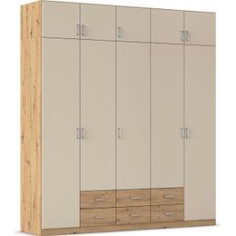 Kleiderschrank Rauch "Schrank Garderobe W&auml;scheschrank GAMMA in 4 Breiten 91-226 cm", eiche artisan, champagner, griffe alu, B:226cm H:248cm T:54cm, Holzwerkstoff, Schr&auml;nke, Kleiderschrank, mit Schubladen und Schrankaufsatz, schlichtes Design MADE IN GERMANY