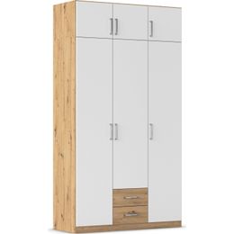 Kleiderschrank Rauch "Schrank Garderobe W&auml;scheschrank GAMMA in 4 Breiten 91-226 cm", eiche artisan, alpinwei&szlig;, griffe chrom, B:136cm H:248cm T:54cm, Holzwerkstoff, Schr&auml;nke, Kleiderschrank, mit Schubladen und Schrankaufsatz, schlichtes Design MADE IN GERMANY