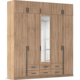 Kleiderschrank Rauch "Schrank Garderobe W&auml;scheschrank GAMMA in 4 Breiten 91-226 cm", eiche sonoma, griffstangen graumetallic, B:226cm H:248cm T:54cm, Holzwerkstoff, Schr&auml;nke, Kleiderschrank, mit Schubladen und Schrankaufsatz sowie Spiegel MADE IN GERMANY