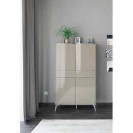 Highboard, B:92cm H:155cm T:42cmtaupe matt lack, glas taupe glanz, SET ONE BY Musterring, Glas, Holzwerkstoff, Wohnzimmer, Sideboards, "Reno", Mit