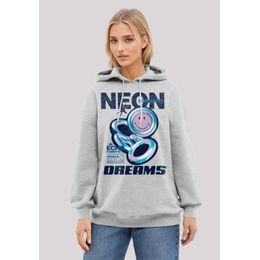 Kapuzenpullover F4NT4STIC "Smiley Originals Neon Dreams Rave Wear", Damen, Gr. XS, grau (grau melange), Obermaterial: 80% Baumwolle, 20% Polyester, oversize, Pullover Kapuzenpullover, Premium Qualit&auml;t