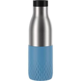 Trinkflasche Emsa "Bludrop Sleeve", blau, H:24cm, Edelstahl, Silikon, Trinkflaschen, Trinkflasche, Edelstahl/Silikon, Quick-Press, 12h warm/24h k&uuml;hl