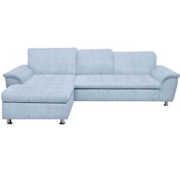 Ecksofa DOMO collection "Franzi Steppung im Sitzbereich B7T/H: 278/162/80 cm, L-Form", blau (pastelblau), B:278cm H:80cm T:171cm, Flachgewebe (100% Polyester);Chenille (100% Polyester), Sofas, Ecksofa, wahlweise mit Bettfunktion, Bettkasten und Kopfteilverstellung, Topseller