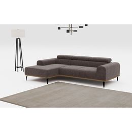 Ecksofa Home Affaire "Carlo L-Form", braun (mud), B:244cm T:157cm, Sofas, Ecksofa, mit Kopfteilverstellung & Holz-Rahmenoptik, wahlweise Relaxfunktion