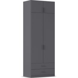 Kleiderschrank Rauch "Schrank Garderobe W&auml;scheschrank GAMMA in 4 Breiten 91-226 cm", graumetallic, griffstangen graumetallic, B:91cm H:248cm T:54cm, Holzwerkstoff, Schr&auml;nke, Kleiderschrank, mit Schubladen und Schrankaufsatz, schlichtes Design MADE IN GERMANY