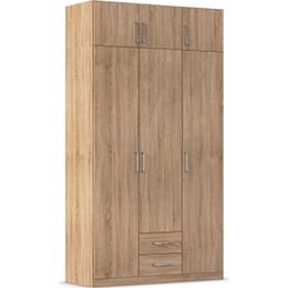 Kleiderschrank Rauch "Schrank Garderobe W&auml;scheschrank GAMMA in 4 Breiten 91-226 cm", eiche sonoma, griffe chrom, B:136cm H:248cm T:54cm, Holzwerkstoff, Schr&auml;nke, Kleiderschrank, mit Schubladen und Schrankaufsatz, schlichtes Design MADE IN GERMANY
