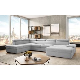 Sit & More Wohnlandschaft SIT & MORE "Valantine U-Form, B: 349 cm", grau (steel), B:349cm H:73cm T:226cm, 100% Polyester, Sofas, Wohnlandschaft, mit Arm- & Kopfteilverstellung, optional mit Bettfunktion