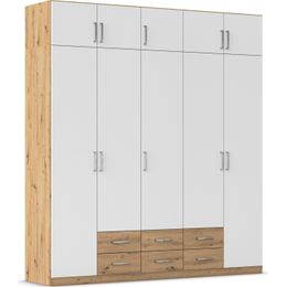 Kleiderschrank Rauch "Schrank Garderobe W&auml;scheschrank GAMMA in 4 Breiten 91-226 cm", eiche artisan, alpinwei&szlig;, griffe chrom, B:226cm H:248cm T:54cm, Holzwerkstoff, Schr&auml;nke, Kleiderschrank, mit Schubladen und Schrankaufsatz, schlichtes Design MADE IN GERMANY