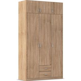 Kleiderschrank Rauch "Schrank Garderobe W&auml;scheschrank GAMMA in 4 Breiten 91-226 cm", eiche sonoma, griffe alu, B:136cm H:248cm T:54cm, Holzwerkstoff, Schr&auml;nke, Kleiderschrank, mit Schubladen und Schrankaufsatz, schlichtes Design MADE IN GERMANY