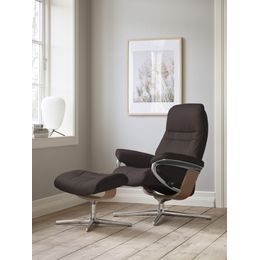 Relaxsessel stressless "Sunrise", braun (chocolate paloma), B:92cm H:105cm T:80cm, Leder PALOMA: PALOMA ist ein durchgef&auml;rbtes Semianilin-M&ouml;belleder mit nat&uuml;rlicher Narbung., Sessel, Relaxsessel, mit Hocker, mit Cross Base, Gr&ouml;&szlig;e S, M & L, Holzakzent Eiche